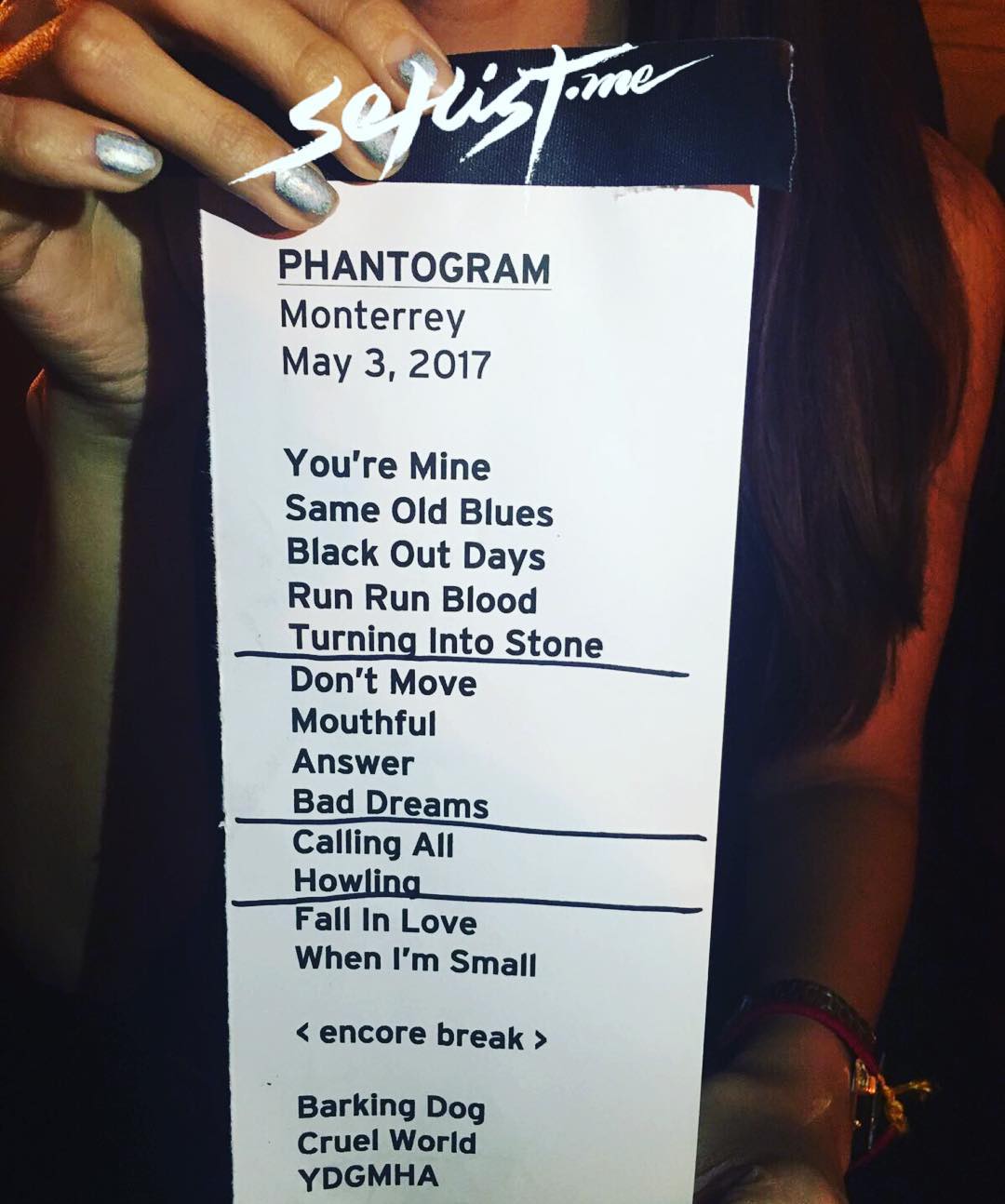 Setlist de Phantogram | 3 de Mayo 2017 | Cinema Rio 70 | Monterrey