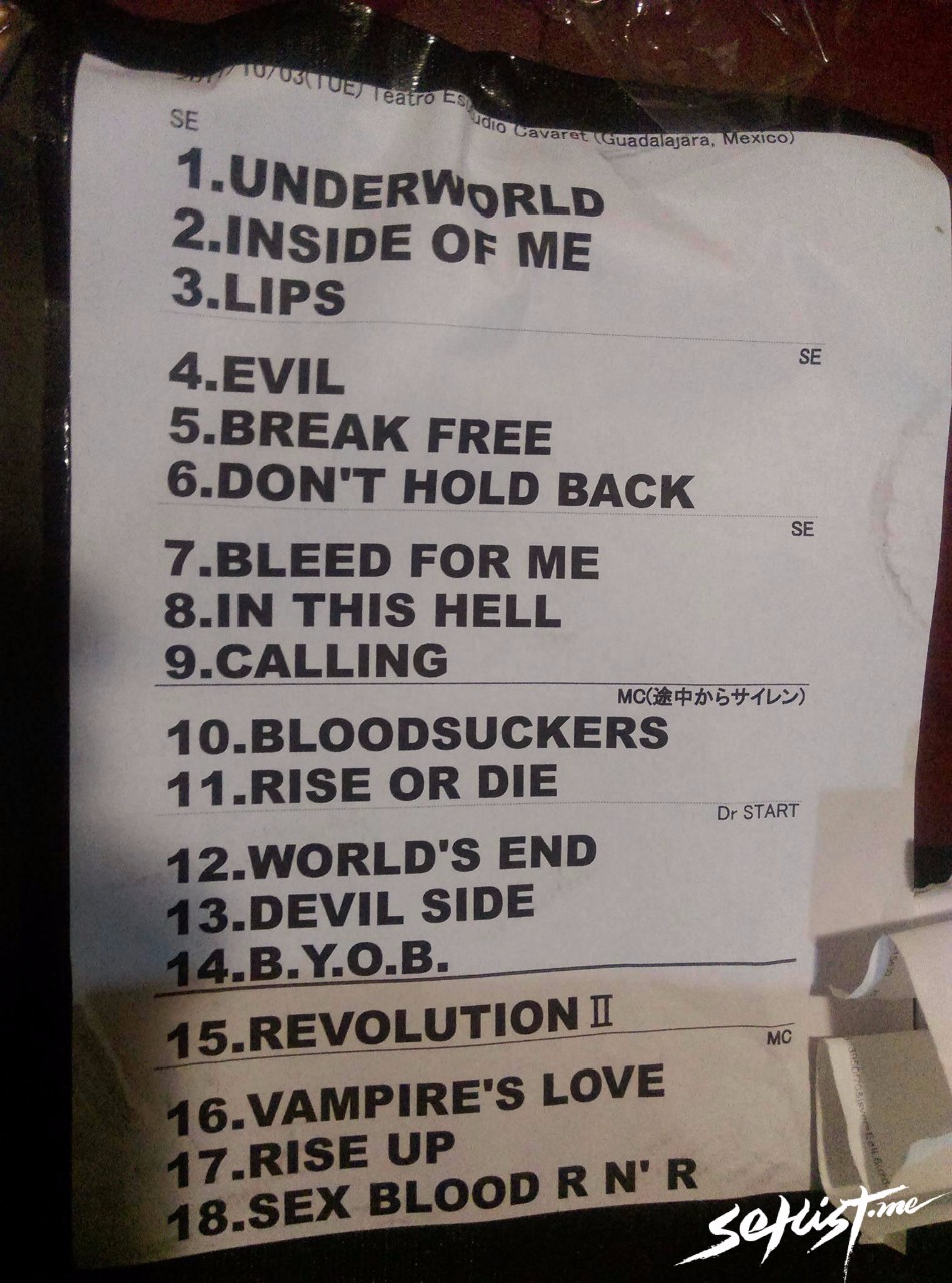 Setlist de Vamps | 3 de Octubre 2017 | Teatro Estudio Cavaret